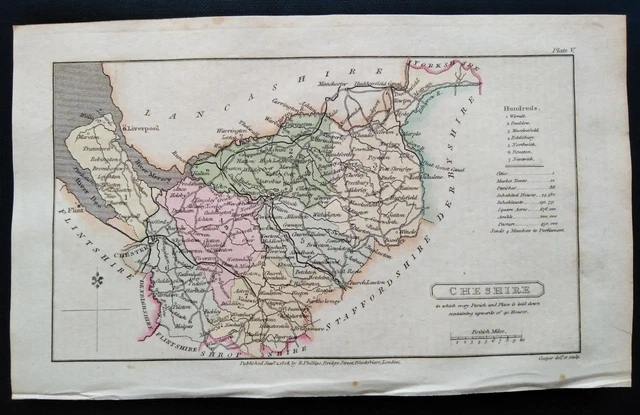 1808; CHESHIRE COUNTY map (small); England; Capper/Phillips; Hand ...