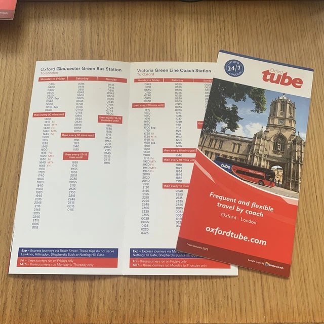 STAGECOACH OXFORD : Oxford Tube Coach horaire janvier 2023 EUR 1,48 - PicClick FR