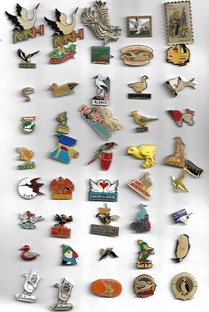 LOT DE 45 pin's oiseaux (canards,perroquets,cygnes,oies,hibou,moette ...