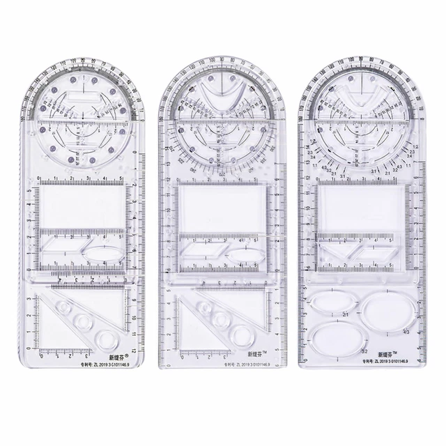 TRANSPARENT MULTIFUNCTION DRAWING Ruler Math Geometric Measuring ...