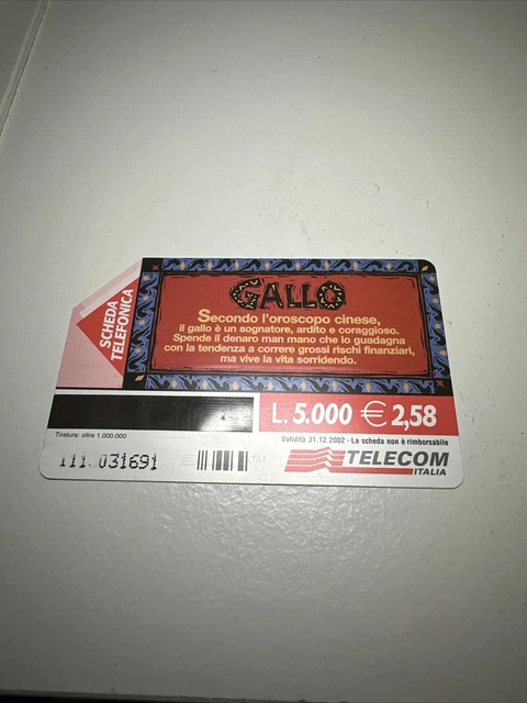 SCHEDA TELEFONICA L.5.000 "Oroscopo Cinese - Gallo" Anni 2000 EUR 2,99 ...