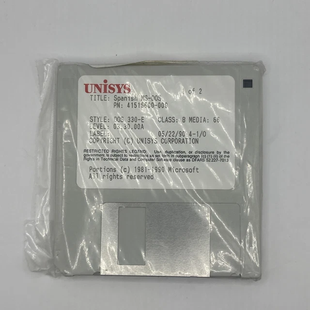 NEW VINTAGE UNISYS Microsoft MS-DOS 3.3 Operating System IN SPANISH ...