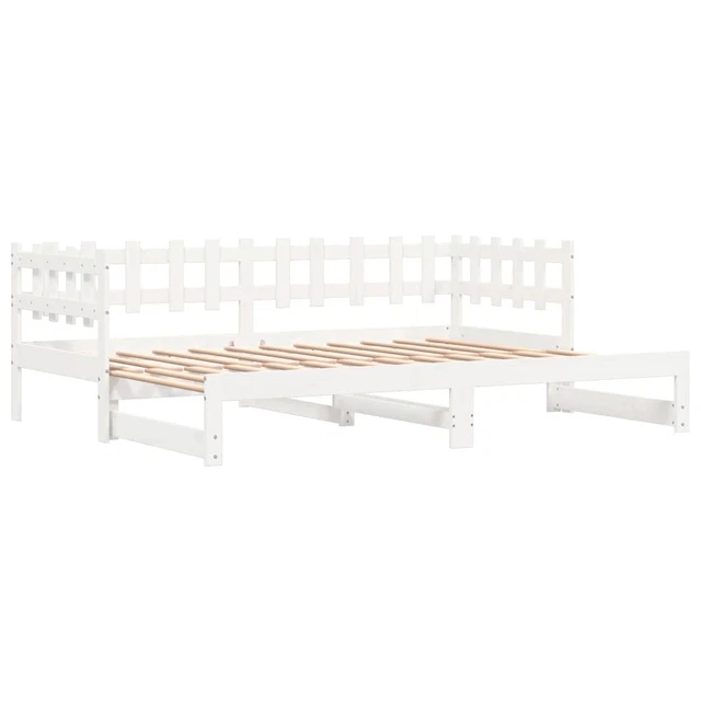 DAYBED WHITE SOLID Pine Pull-Out 2x80x200 cm Guest Sofa Bed Rustic ...
