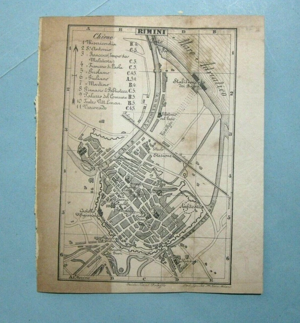 STAMPA ANTICA MAPPA PIANTA CARTA TOPOGRAFICA DELLA CITTA DI RIMINI ...