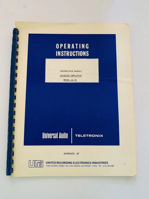 UREI LEVELING AMPLIFIER Model LA-3A Instruction Manual Vintage ...