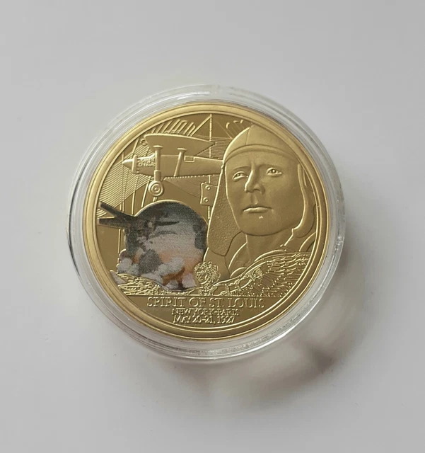 HISTORY OF AVIATION GOLD PLATED Commemorative Coin "Spirit Of St. Louis ...