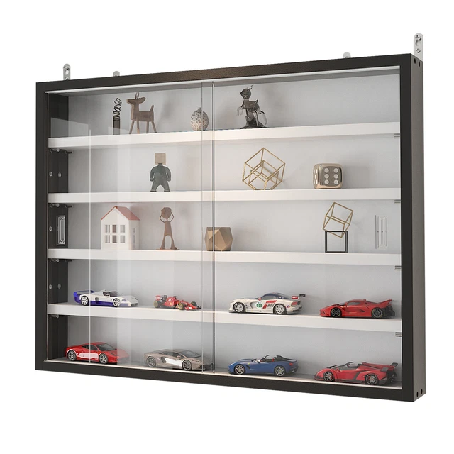 5 TIERS COLLECTORS Display Cabinet Storage Shelves Wall Mounted Glass ...