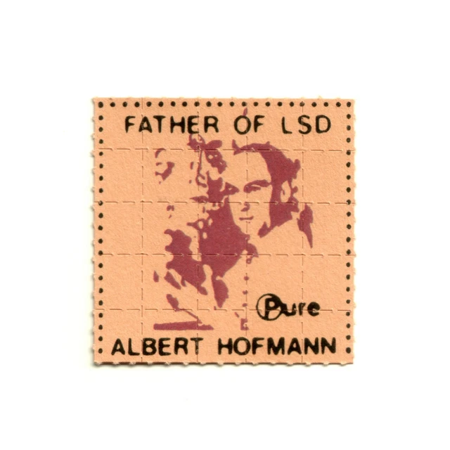 ALBERT HOFMANN FATHER of LSD Blotter Art Unikat Print Pappemagnet 5cm² ...