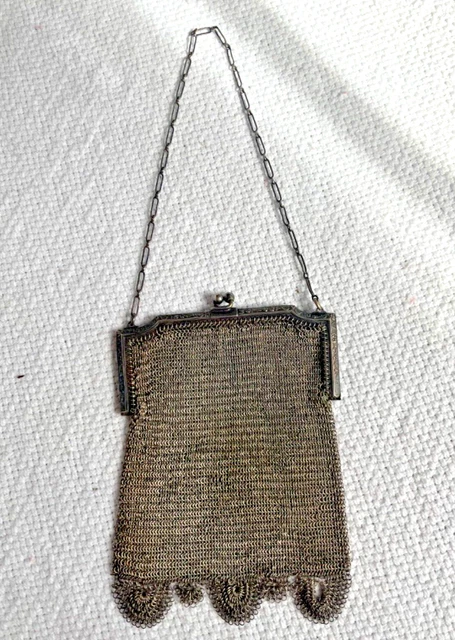 ANTIQUE FINE CHAIN Mesh Art Deco Victorian Style Silver Evening Purse ...