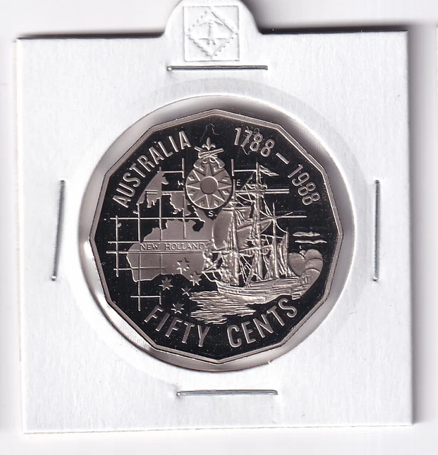 AUSTRALIAN PROOF: 1988 50 Cent Bicentennial First Fleet Coin In 2X2 ...