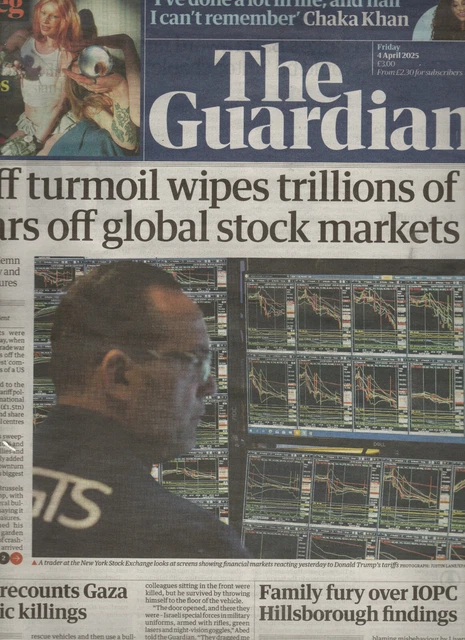 THE GUARDIAN APRIL 4 2025 Donald Trump Tariffs Hillsborough Gaza EUR 7 ...
