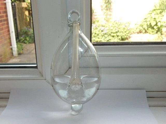 ANTIQUE VICTORIAN H/BLOWN CLEAR GLASS WATER BAROMETER STORM BAROMETER H ...
