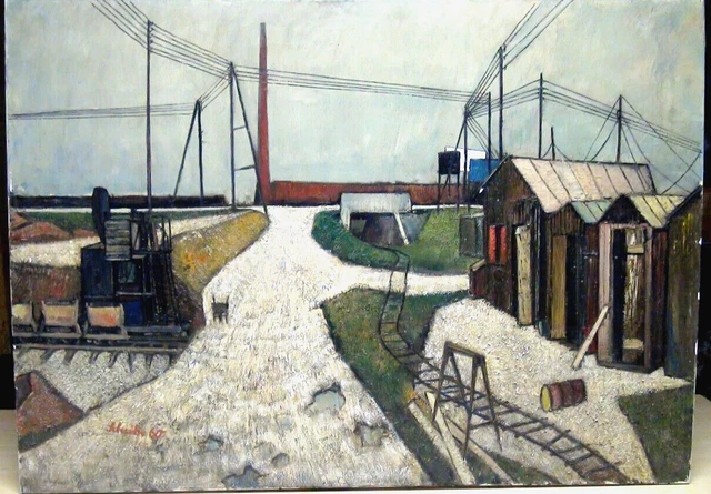 EMIL SCHEIBE (1914-2008), Großbaustelle München-Föhring, 1960,Leinwand ...
