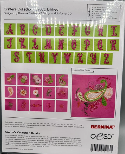 OESD MACHINE EMBROIDERY DESIGNS- CD Lilified #82003 (New) Free Shipping ...