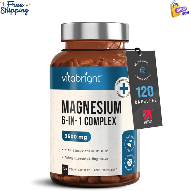VITABRIGHT MAGNESIUM GLYCINATE Supplements 6-in-1 Magnesium Complex,120 ...