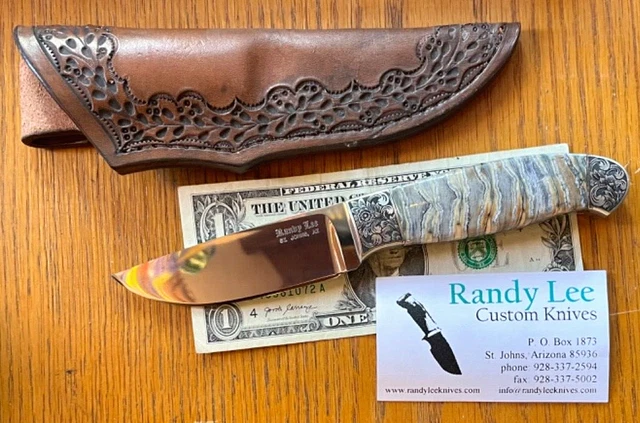 FIXED BLADE KNIFE Randy Lee CUSTOM Mammoth tooth handles with etching ...