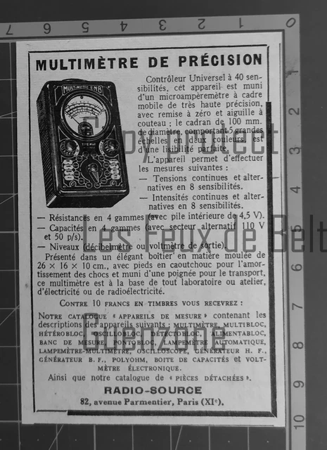 MULTIMETRE DE PRECISION RADIO SOURCE publicité ancienne 1949 advert EUR ...