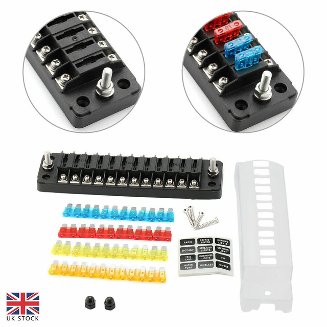 12WAY BLADE FUSE Box Holders 12 Standard Blade Fuses For Car Camper Van ...