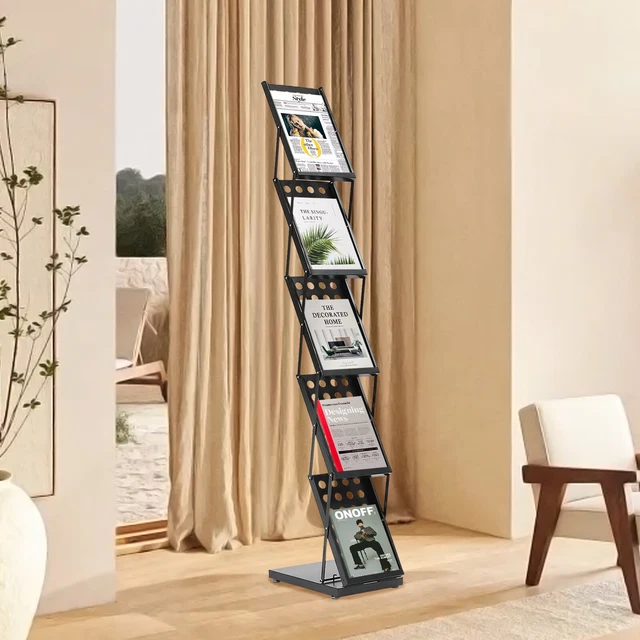5-LAYER FOLDABLE FOLDING Brochure Display Floor Stand Magazine ...