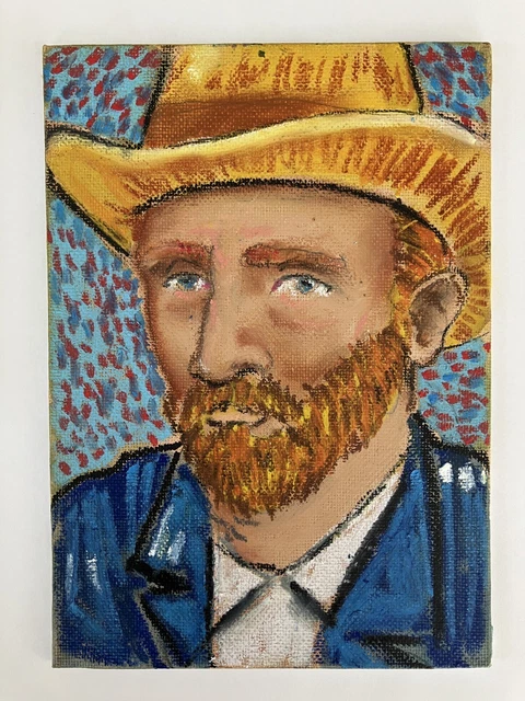 BLUE VINCENT VAN Gogh Mini Original Portrait Small Painting 5x7 Red Dot ...