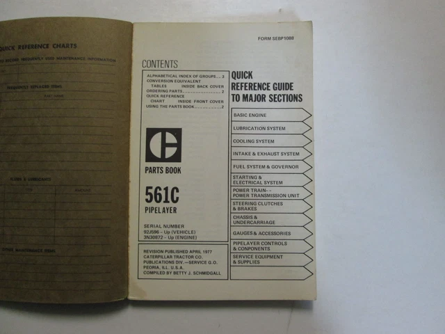 CATERPILLAR 561C PIPELAYER Pièces Livre Manuel Alimenté Par 3306 Moteur ...