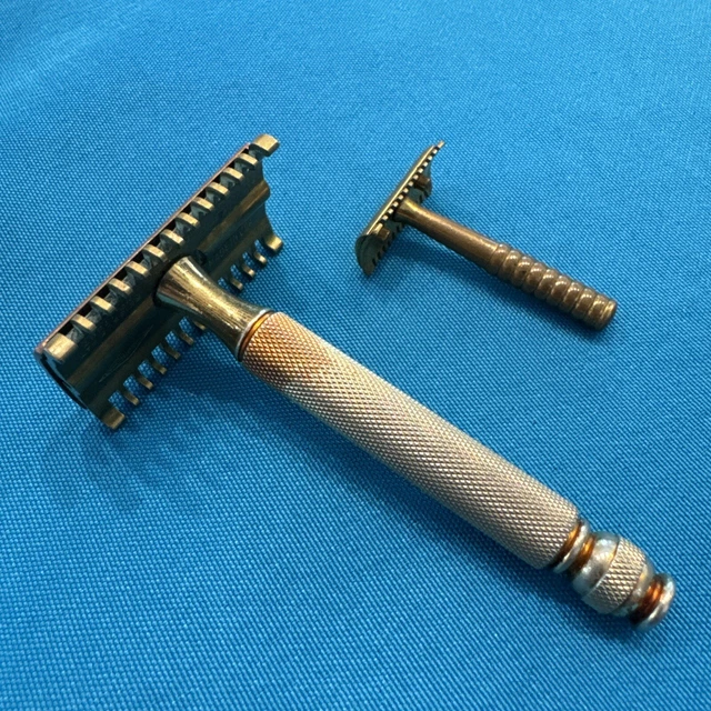 GILLETTE 1930S BALL End Gold Tone Vintage Safety Razor 3 Piece Very ...
