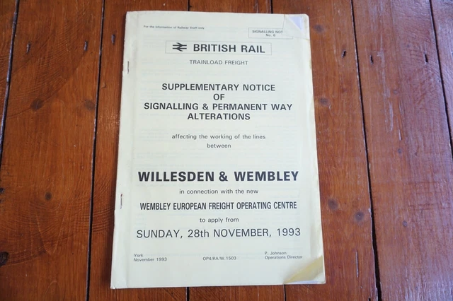 1993 BRITISH RAIL Willesden Signal Box Railway Signalling Diagram ...