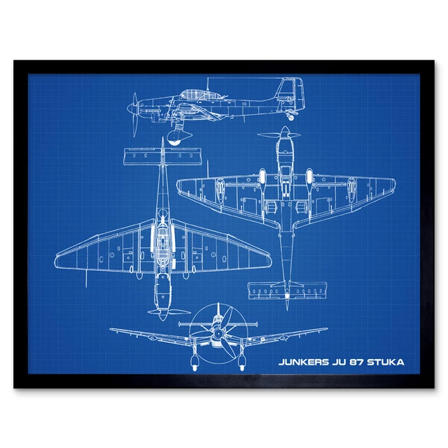 JUNKERS JU 87 Stuka Aircraft Plane Blueprint Plan Wall Art Print Framed ...