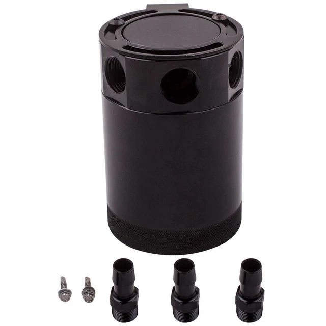 ALUMINUM 3 PORT Baffled Oil Catch Can Tank 2 Inlets 1 Outlet Air-oil ...