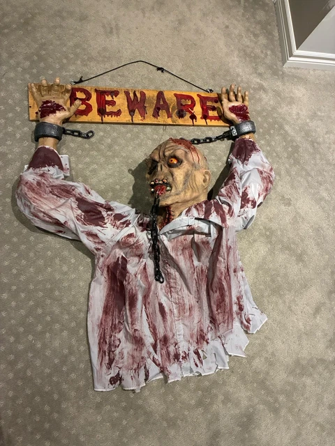 LIFE-SIZE HANGING BEWARE Zombie Latex Halloween Prop Never Seen Unknown ...