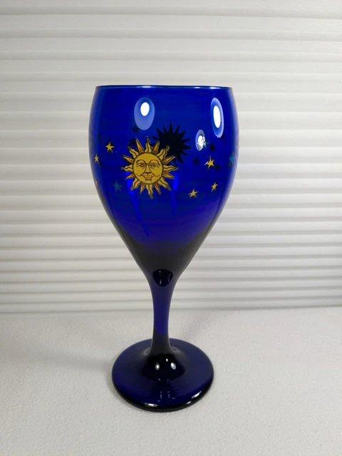 LIBBEY COBALT BLUE Celestial Sun Moon & Stars Stem Wine Glass $25.50 ...