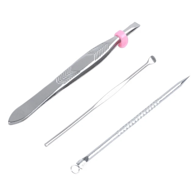 3 EN 1 Earpick extracteur de comedons Brucelles a sourcils kit d'outils ...