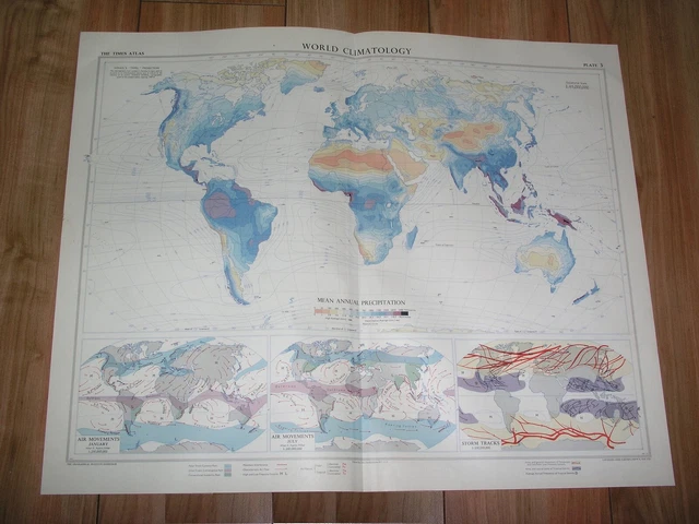 1958 VINTAGE MAP Of World Climatology Climate Storms Annual ...