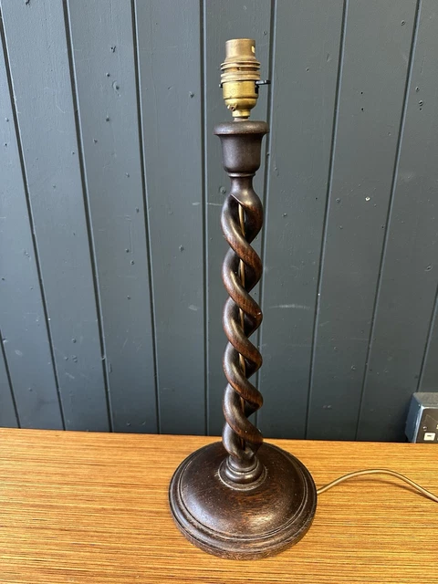 ANTIQUE VINTAGE SOLID Oak Tall Open Barley Twist Table Lamp 47cm High £65.00 - PicClick UK