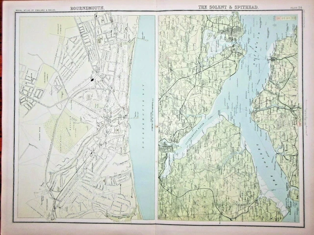 VICTORIAN COLOUR MAP of Bournemouth, Solent & Spithead (c1896) Ordnance ...