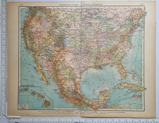 1922 ANTIQUE MAP United States Of America Mexico Cuba Jamaica Florida ...