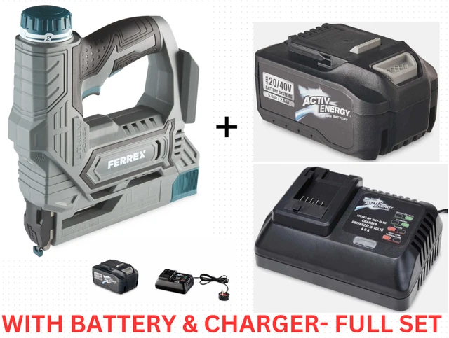 FERREX 20V CORDLESS Nail Gun + 5Ah Battery + Charger + 500 Nails + 500 ...