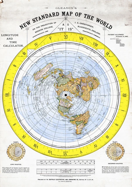 FLAT EARTH MAP 1892 Alexander Gleason Gleason's Standard Map of the ...