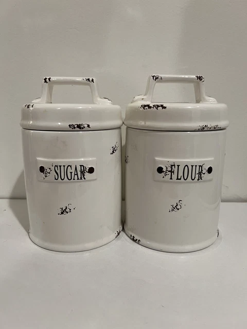 FARMHOUSE DECORATIVE CERAMIC Canister Set Sugar And Flour Jars $11.99 ...
