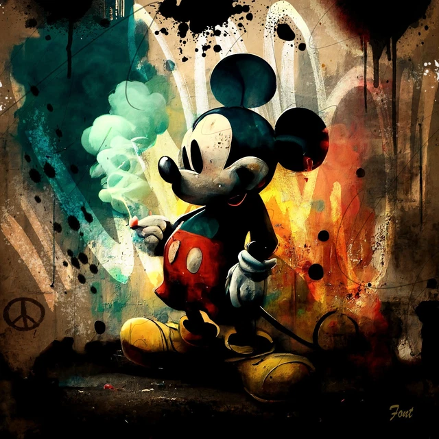 PEINTURE MIKEY DISNEY graffiti street toile acrylique panneau pop art ...
