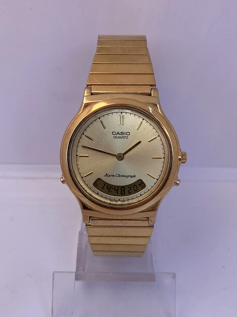 CASIO VINTAGE MEN’S AQ-305 Module 388 Quartz Retro Alarm Chrono Watch ...