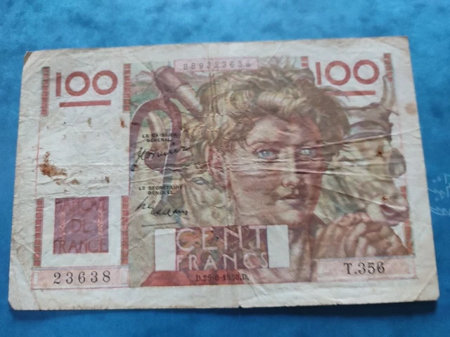 BILLET BANQUE DE France Cent Francs-100 Francs.29/6/1950-T.356 EUR 8,00 - PicClick FR