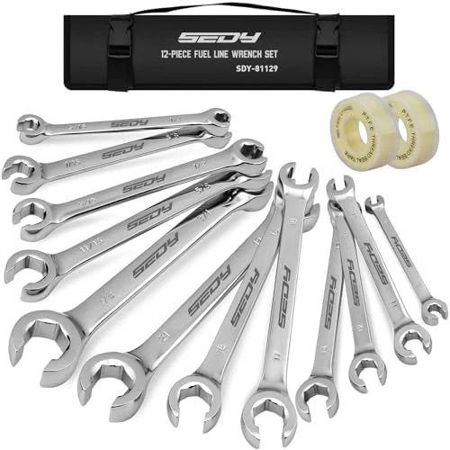 12-PIECE FLARE NUT Spanner Set with 2-Piece Teflon Tape, Metric & SAE ...