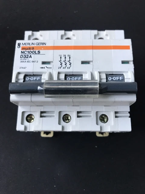 MERLIN GERIN NC100LS D32A 32A Type D 3 Pole MCB (27447) 36kA 415V ( USED ) £29.95 - PicClick UK
