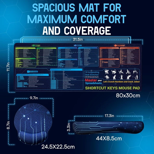OFFICE EXCEL CHEAT Sheet Desk Pad Excel+Word+Ppt Shortcuts Mousepad Set ...