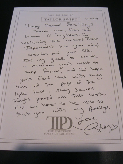TAYLOR SWIFT - Tortured Poets Department printed RSD Letter 2024 ...