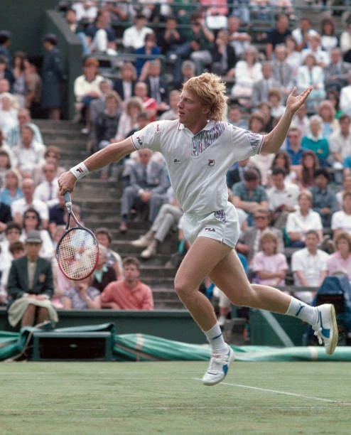 BORIS BECKER OF West Germany in action at Wimbledon, circa June 1 - Old ...