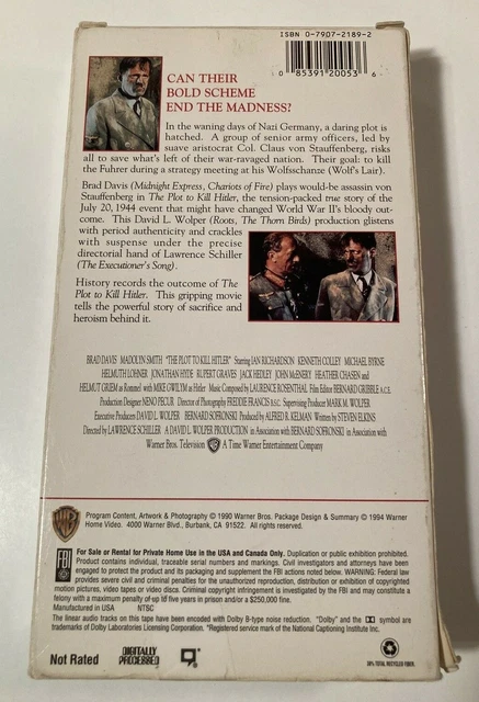 THE PLOT TO Kill Hitler 1990 WWII Drama Thriller VHS Brad Davis Madolyn ...