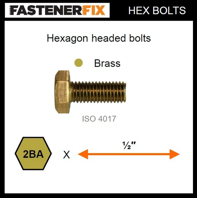 2BA X 1/2& - brass hexagon head bolt - self colour - ISO 4017 - pack of ...