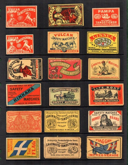 MATCHBOX LABELS UNUSUAL types Rare early Made in SWEDEN all Different ...
